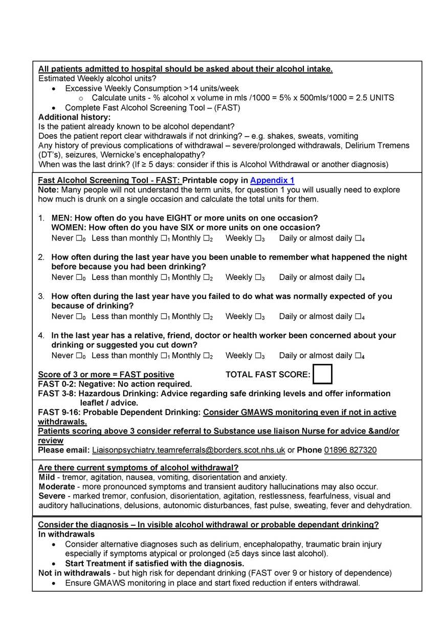 Alcohol Withdrawal Management using the Glasgow Modified Alcohol ...